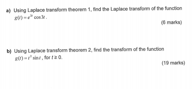 Solved a) Using Laplace transform theorem 1, find the | Chegg.com
