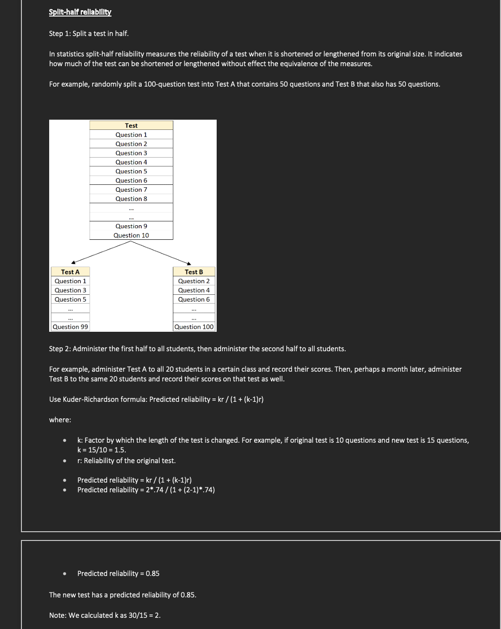 Solved Split-halif rellability Step 1: Split a test in half. | Chegg.com