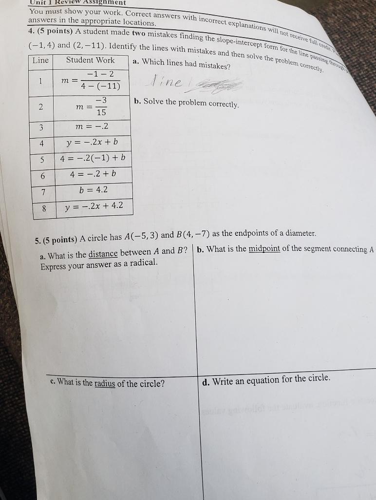 Solved 4. A student made two mistakes finding the slope | Chegg.com
