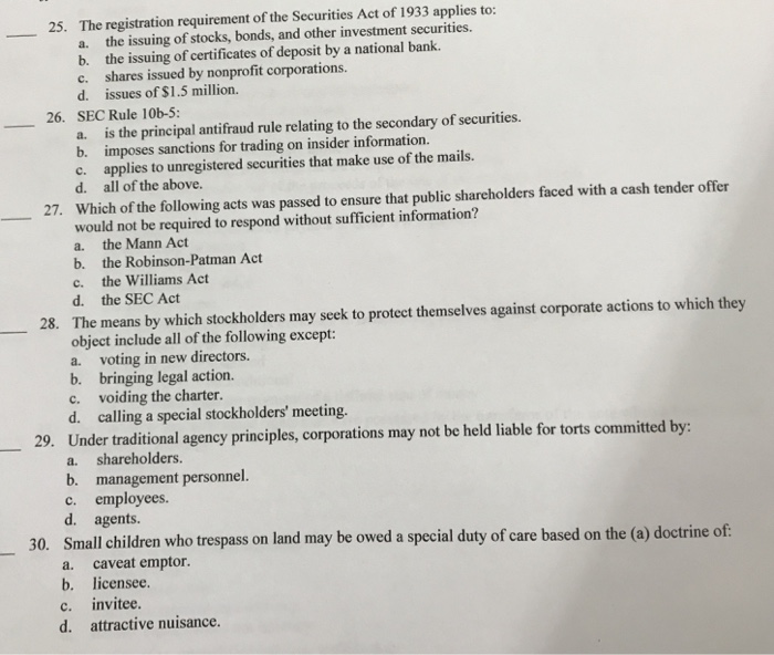 Solved The registration requirement of the Securities Act of | Chegg.com