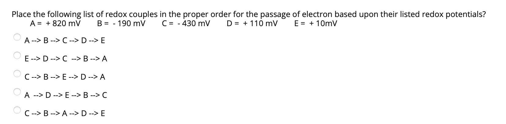Solved Place the following list of redox couples in the | Chegg.com