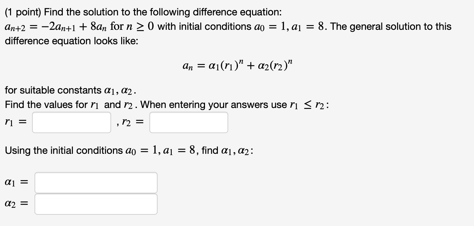 Solved (1 point) Find the solution to the following | Chegg.com