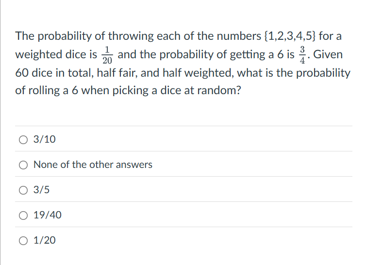 Solved by an EXPERT The probability of ﻿throwing each of ﻿the numbers | Chegg.com