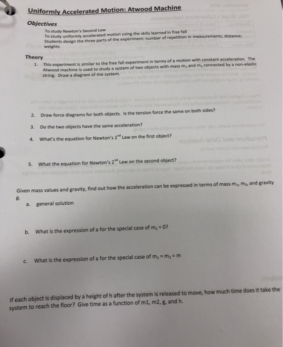 Solved Uniformly Accelerated Motion: Atwood Machine | Chegg.com