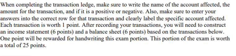 When completing the transaction ledge, make sure to | Chegg.com
