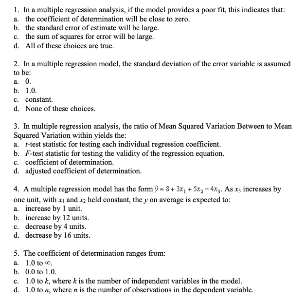 Solved 1. In a multiple regression analysis, if the model | Chegg.com