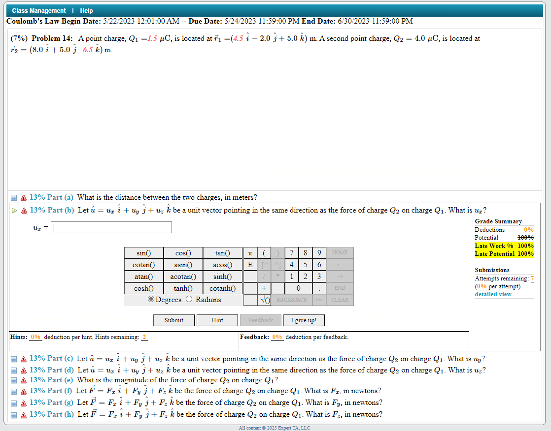 Solved (7\%) Problem 14: A point charge, Q1=1.5μC, is | Chegg.com