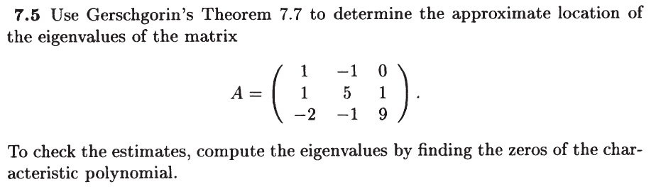 Solved 7.5 Use Gerschgorin's Theorem 7.7 to determine the | Chegg.com