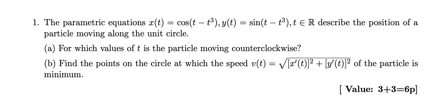 Solved 1. The parametric equations | Chegg.com