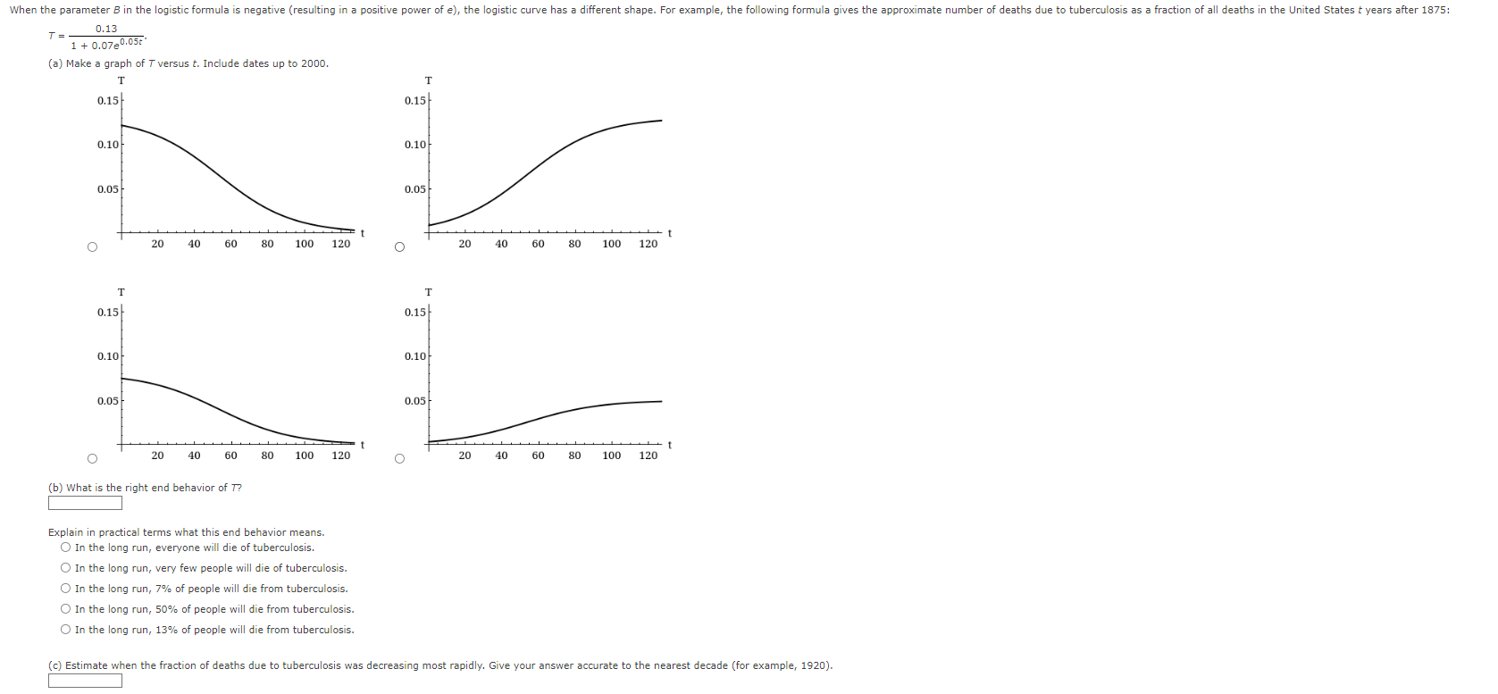 Solved T=1+0.07e0.05t0.13 (a) Make a graph of T versus t. | Chegg.com