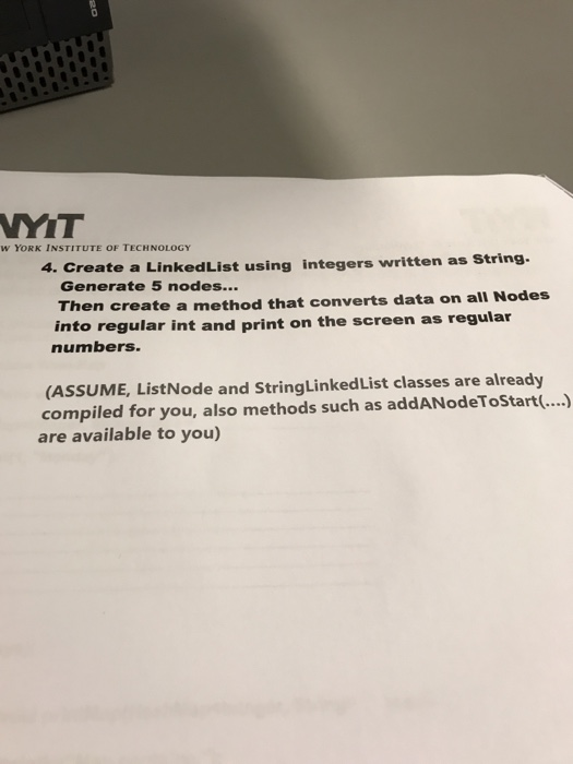 Solved W York Institute Of Technology 4 Create A Linkedlist 