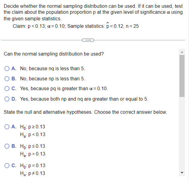 Solved Decide whether the normal sampling distribution can | Chegg.com