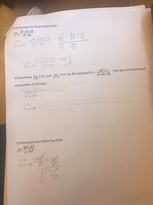 Solved ) Determine the limit analytically. limx2 x2-7x 12 9X | Chegg.com