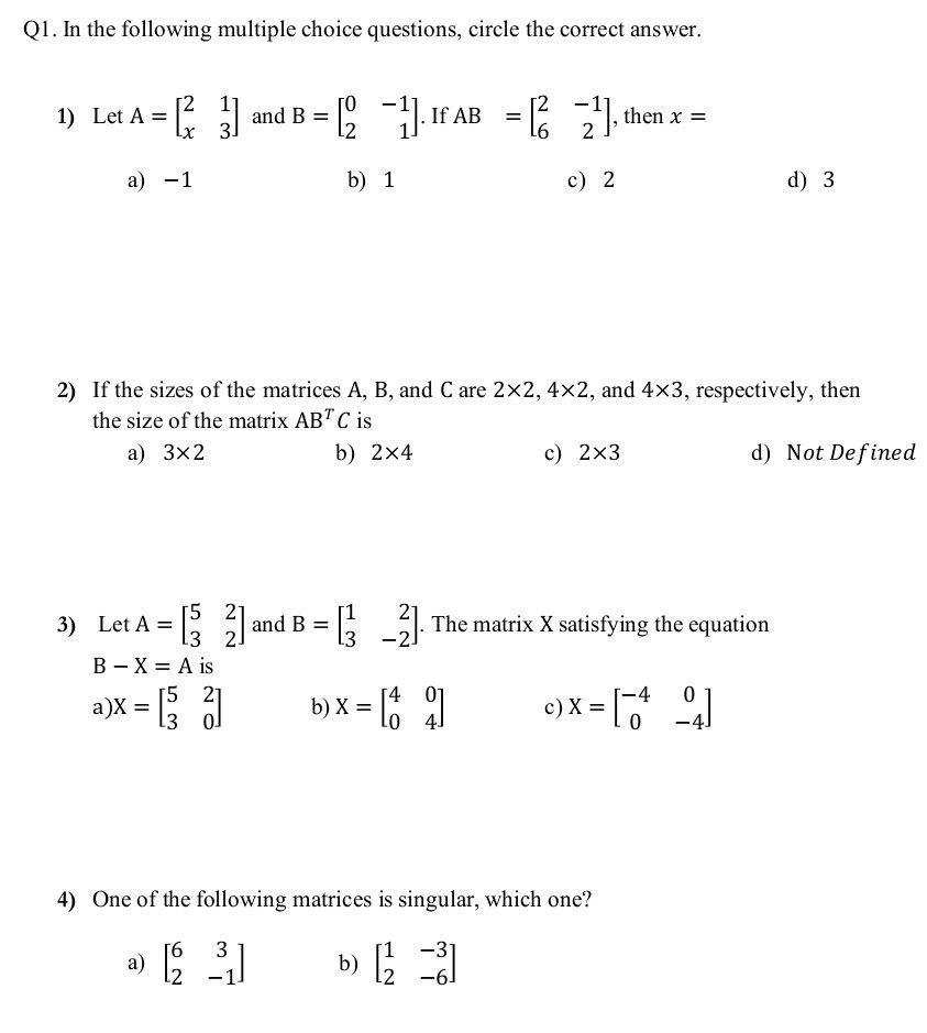 Solved Q1. In the following multiple choice questions, | Chegg.com