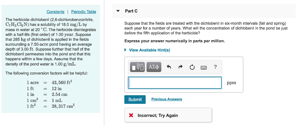Solved Constants | Periodic Table Part C The herbicide | Chegg.com