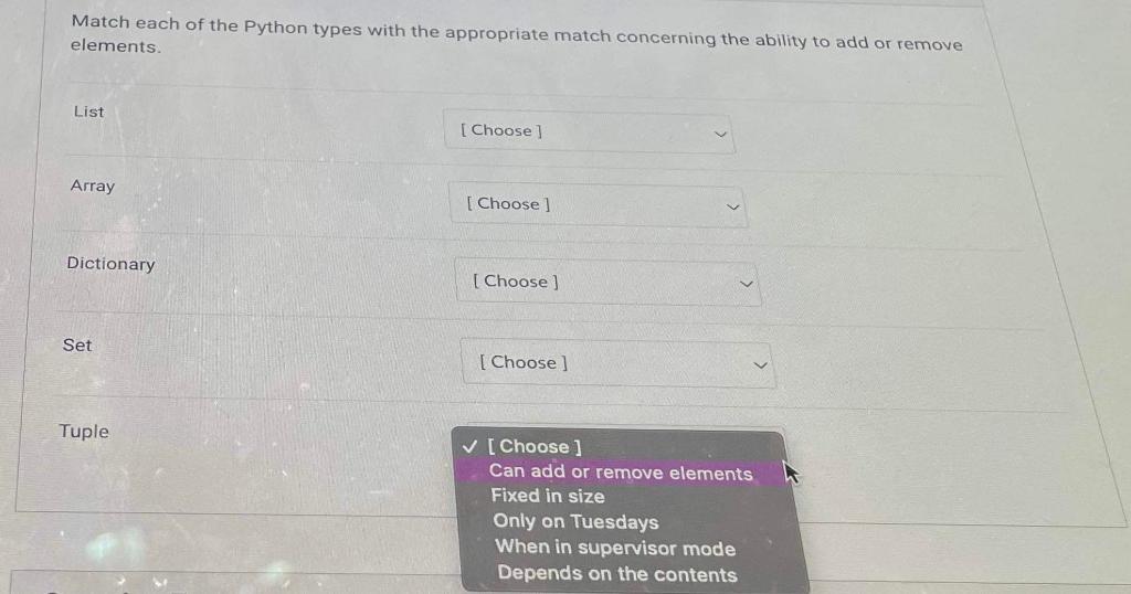 Solved Match each of the Python types with the appropriate | Chegg.com Solved Match each of the Python types with the appropriate | Chegg.com