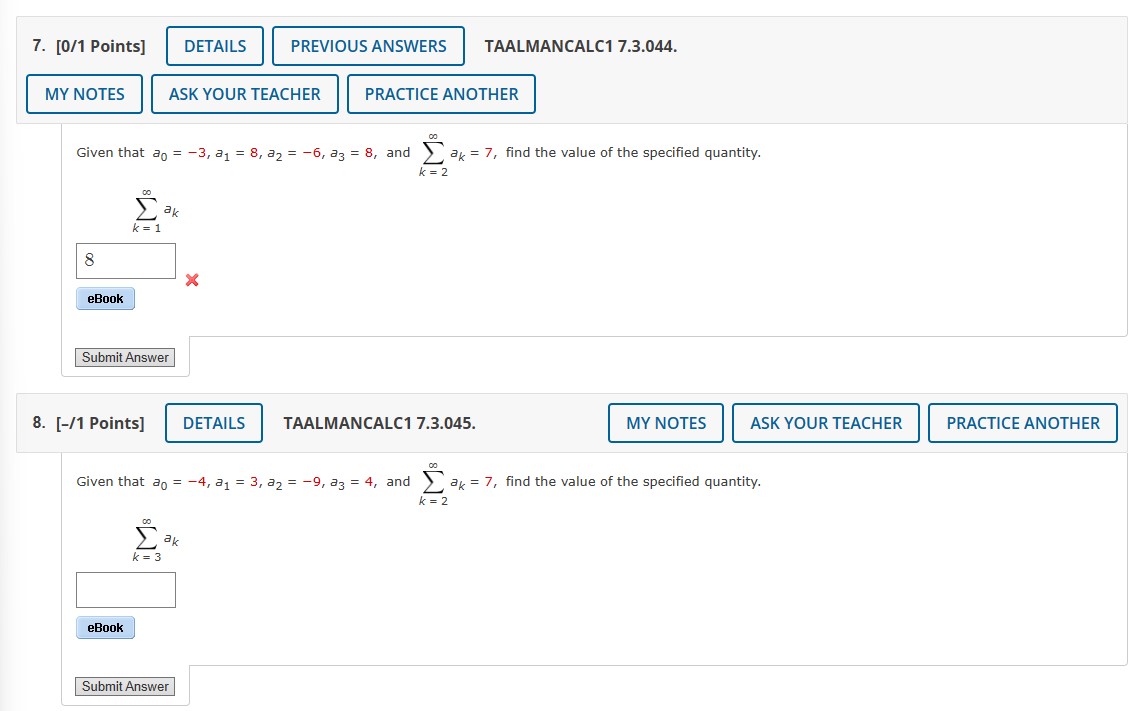 Solved Given That A0−3a18a2−6a38 And ∑k2∞ak7 Find 0909