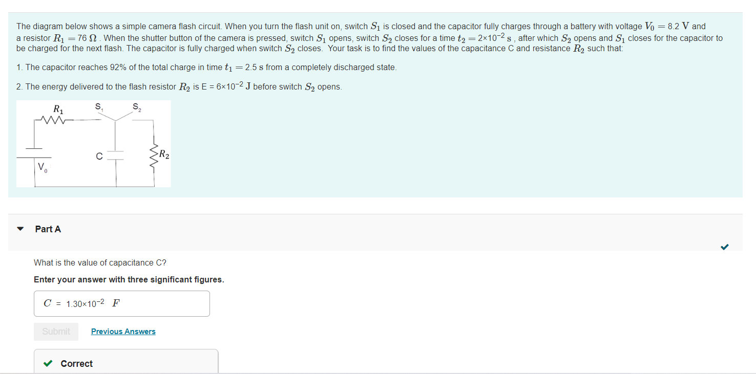 Solved The diagram below shows a simple camera flash | Chegg.com