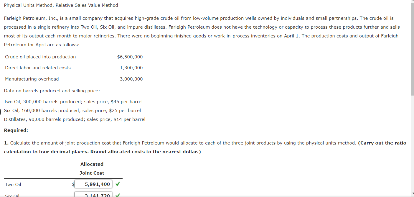 Solved Physical Units Method, Relative Sales Value Method | Chegg.com