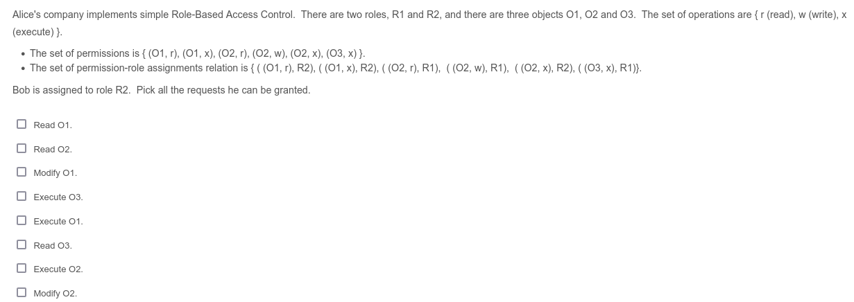 [Solved]: Alice's company implements simple Role-Based