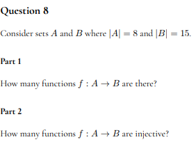 Solved Question 8 Consider sets A and B where ∣A∣=8 and | Chegg.com