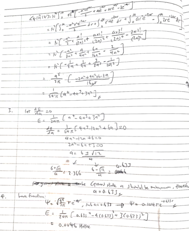 Solved Use a trial function ψ=re-αr , with α as a | Chegg.com