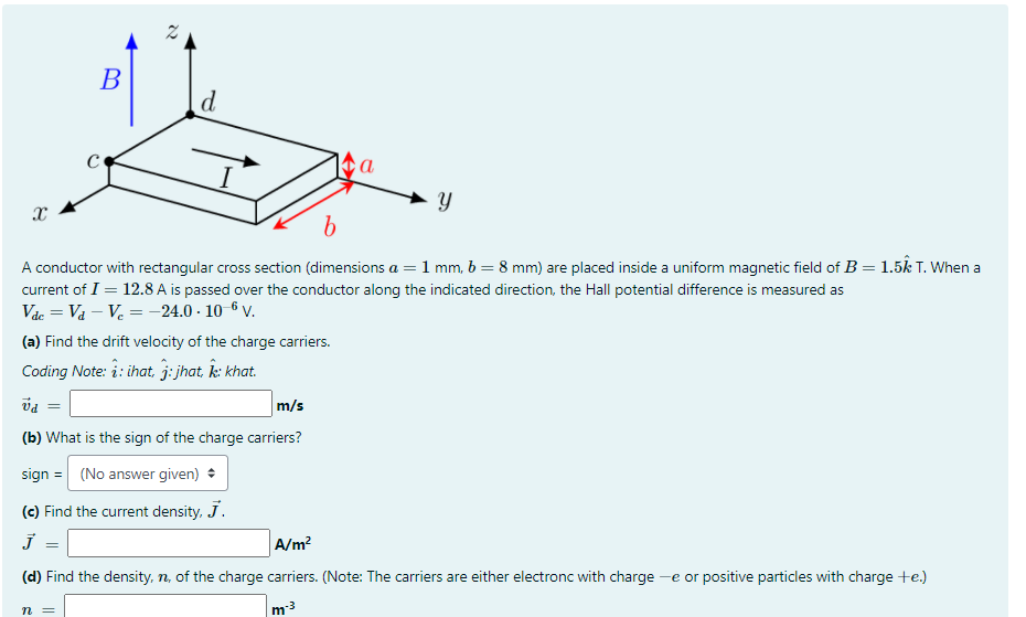 Solved B d a I y .. b conductor with rectangular cross | Chegg.com