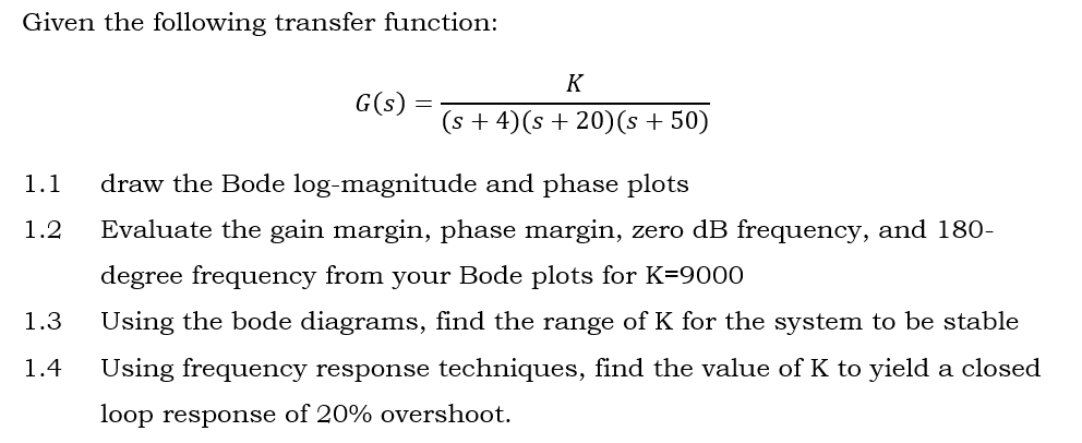 Solved Given the following transfer function: | Chegg.com