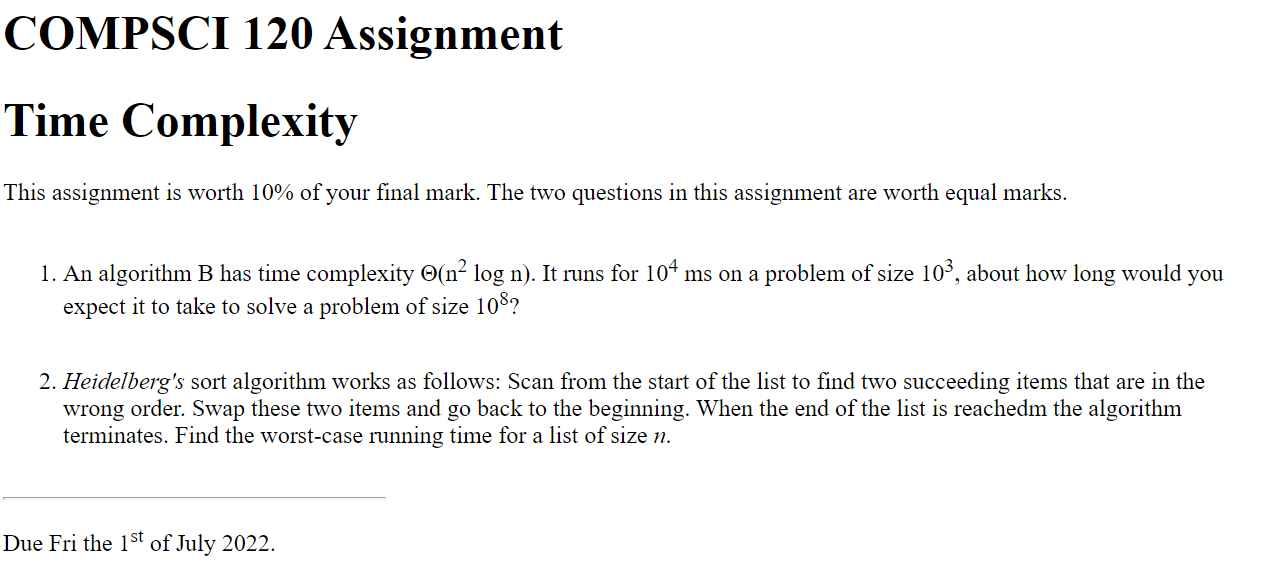 Solved Compsci 120 Assignment Time Complexity This 