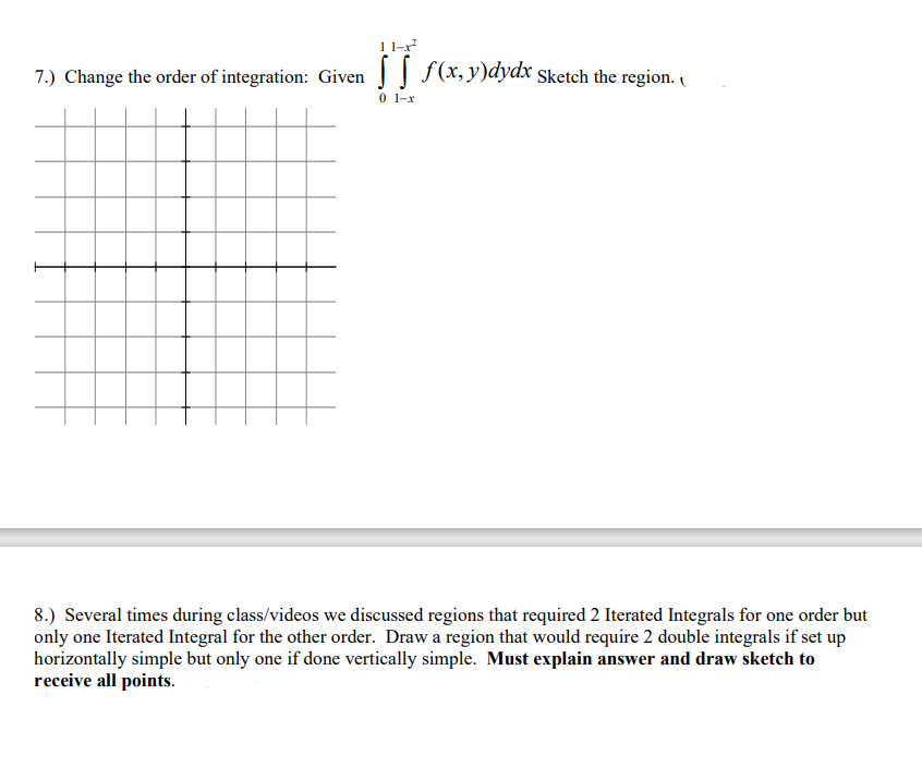 Solved 7.) Change the order of integration: Given | Chegg.com