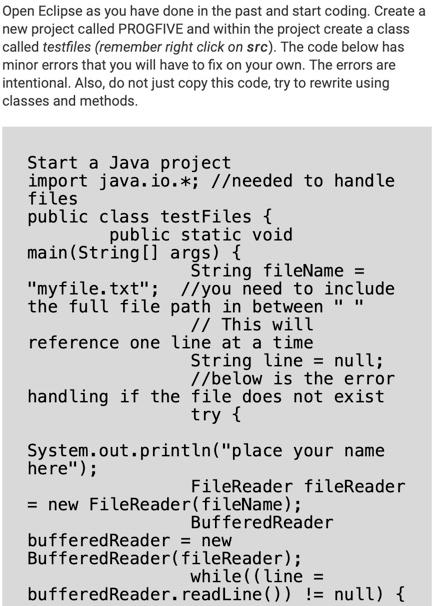 Solved Open Eclipse as you have done in the past and start | Chegg.com