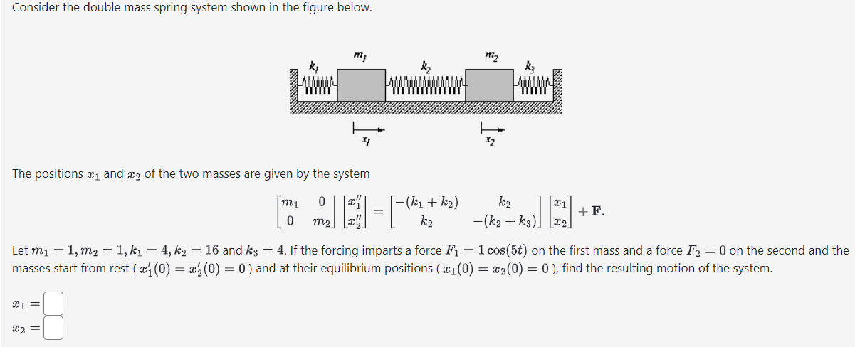 Solved Consider the double mass spring system shown in the | Chegg.com