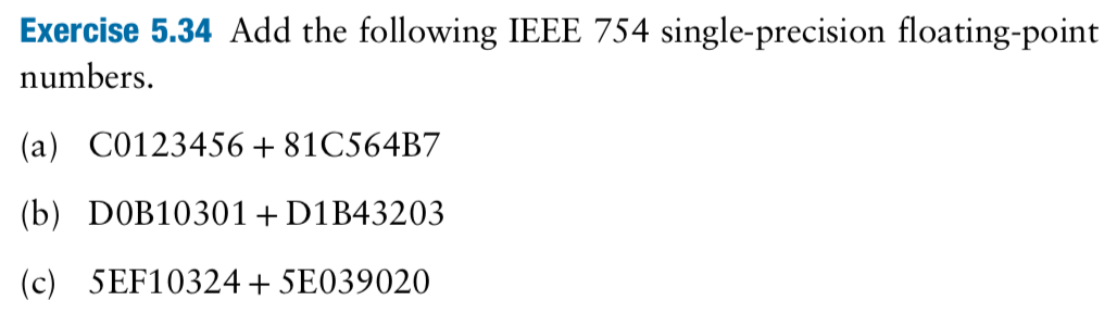 Solved Exercise 5.34 Add the following IEEE 754 | Chegg.com