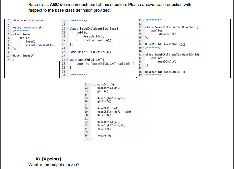Solved Base class ABC defined in each part of this question. | Chegg.com