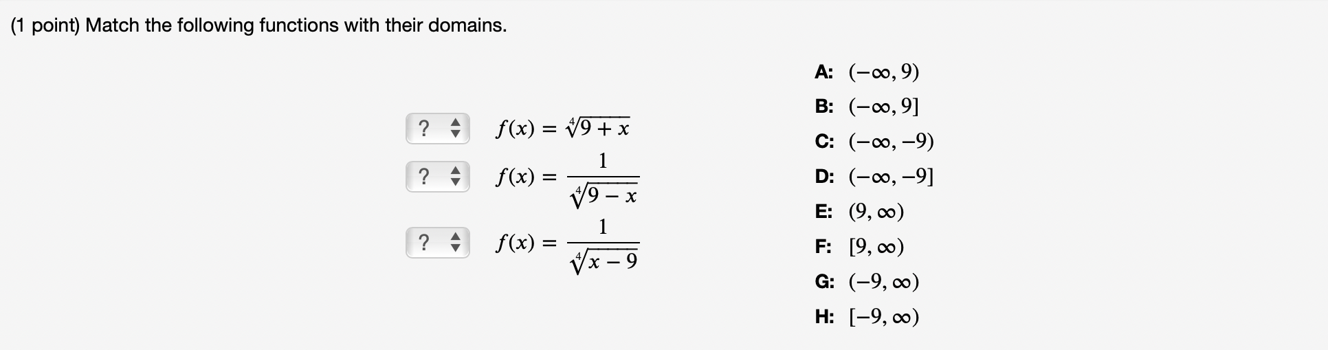 Solved (1 point) Match the following functions with their | Chegg.com