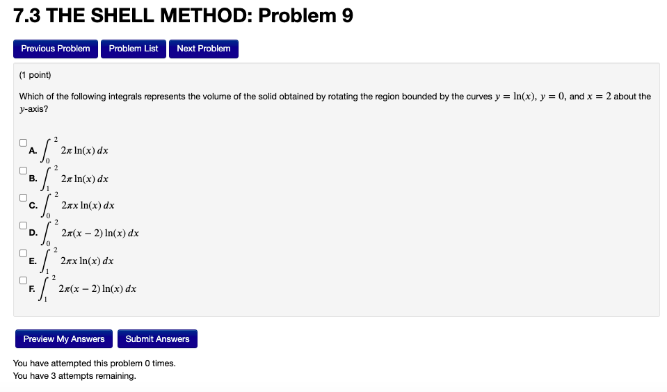 Solved 7.3 THE SHELL METHOD: Problem 9 Previous Problem | Chegg.com