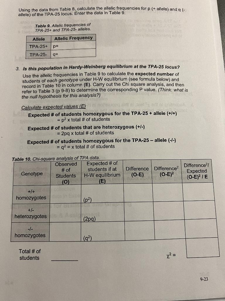 Solved Using the data from Table 8 , calculate the allelic | Chegg.com