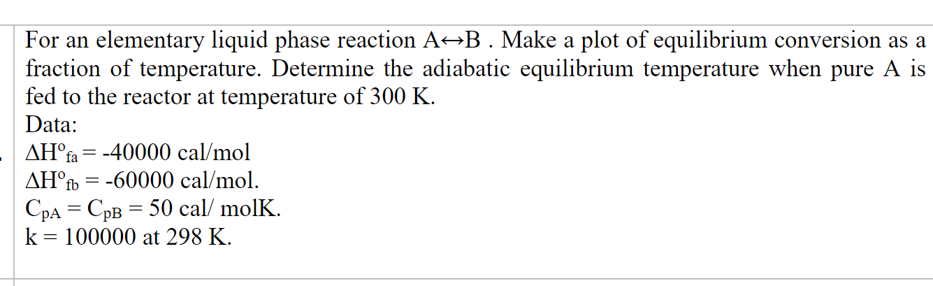 Solved For an elementary liquid phase reaction A+B . Make a | Chegg.com