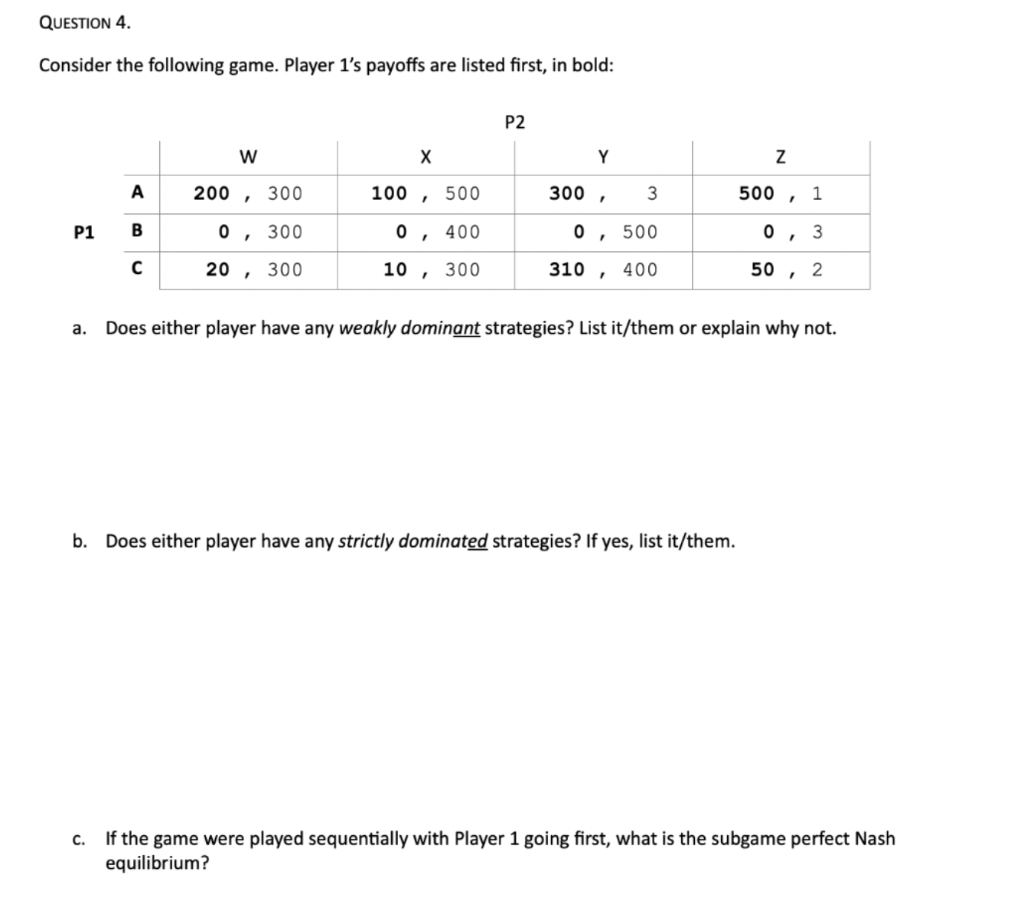 Solved QUESTION 4. Consider the following game. Player 1's | Chegg.com