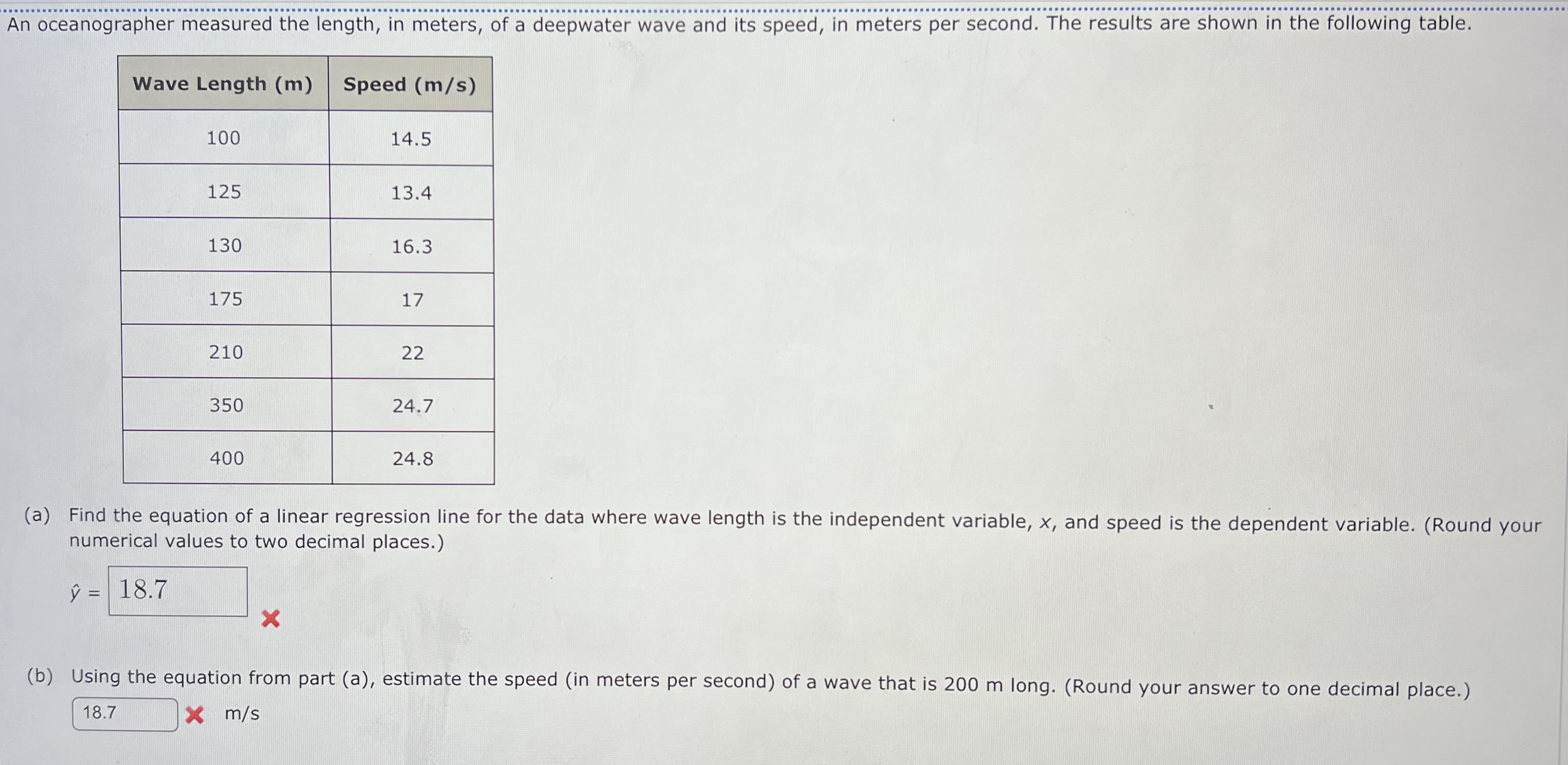 Solved An oceanographer measured the length, in meters, of a | Chegg.com