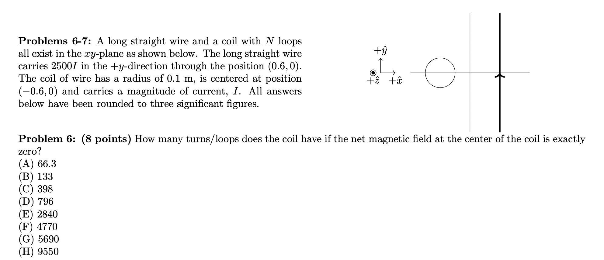 Solved Problems 6-7: A long straight wire and a coil with N | Chegg.com