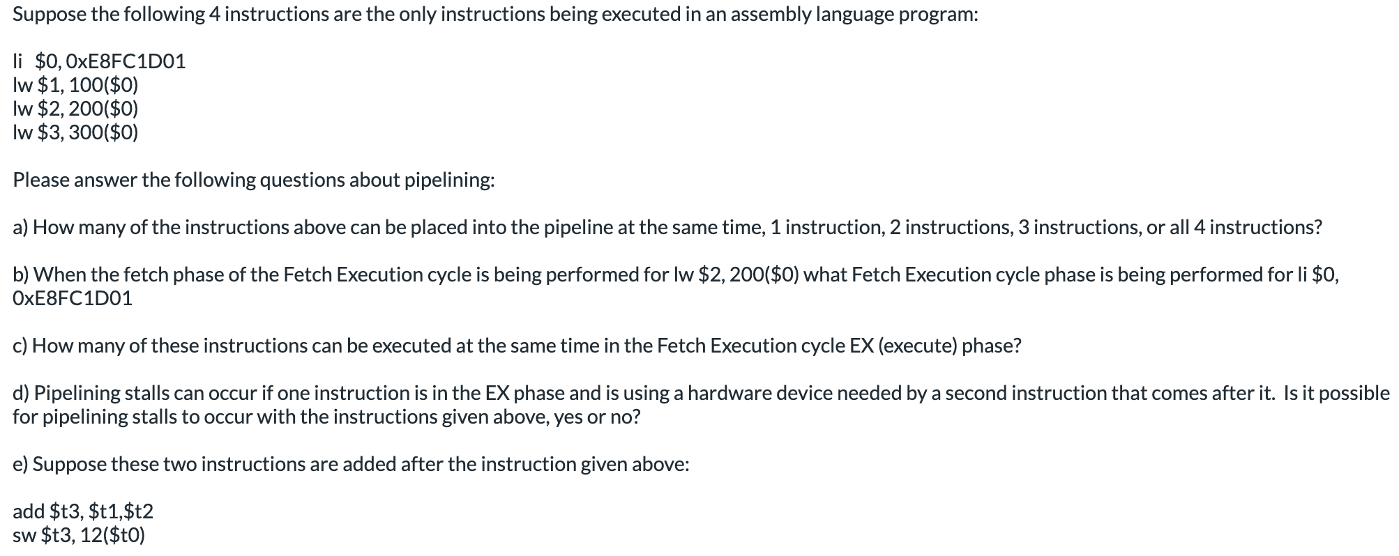Solved Suppose the following 4 instructions are the only | Chegg.com
