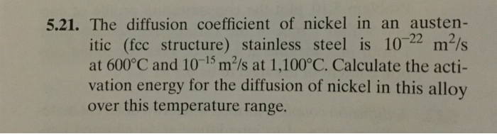 Solved 5.21. The diffusion coefficient of nickel in an | Chegg.com