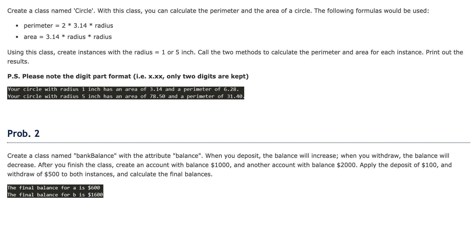 Create a class named 'Circle'. With this class, you | Chegg.com