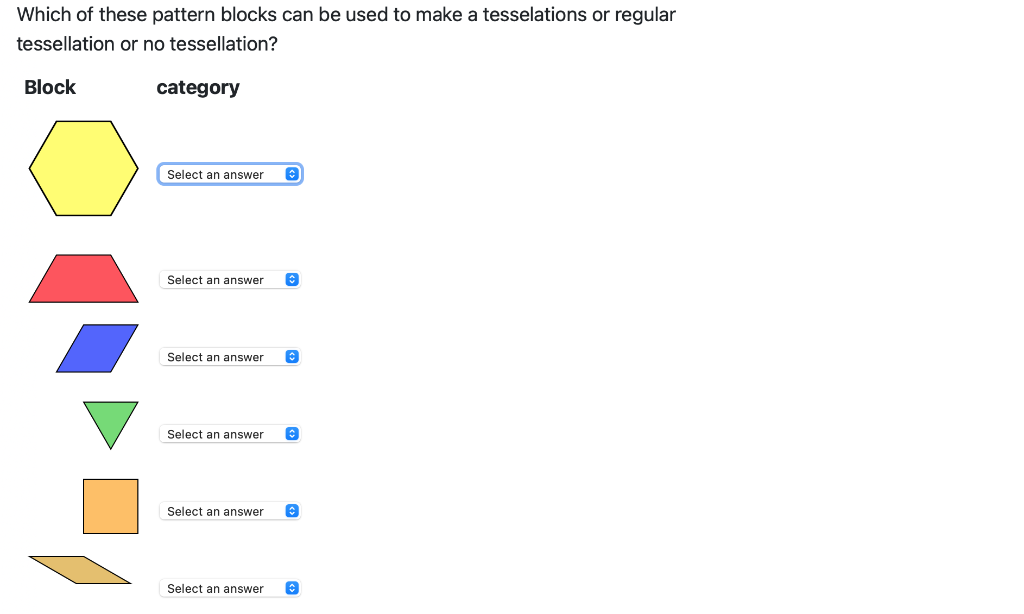 Solved Which of these pattern blocks can be used to make a | Chegg.com