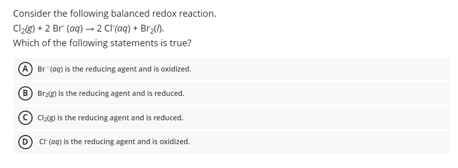Solved Consider the following balanced redox reaction. | Chegg.com
