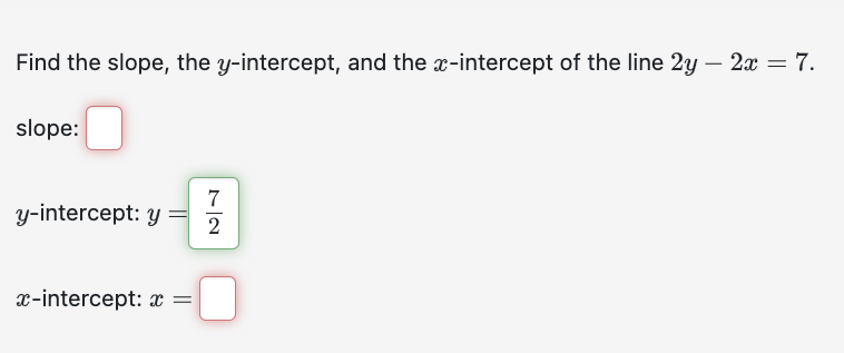 Solved Find the slope, the y-intercept, and the x-intercept | Chegg.com
