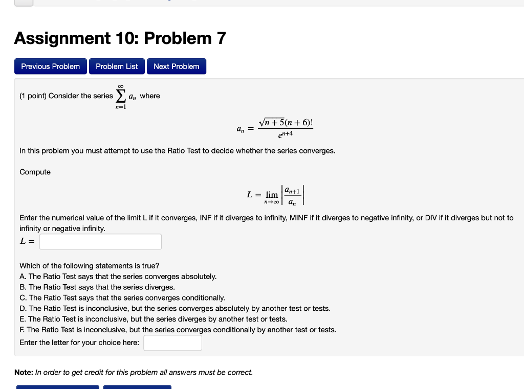 Solved Assignment 10 Problem 7 Previous Problem Problem 8587