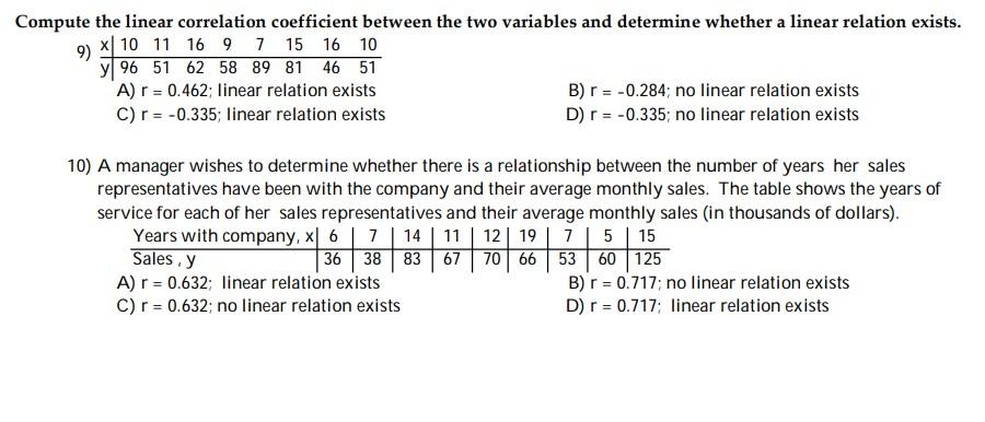Solved ompute the linear correlation coefficient between the | Chegg.com