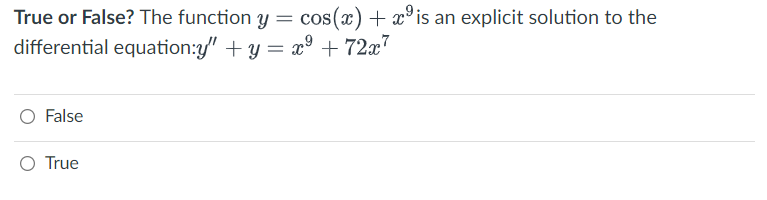 Solved True or False? The function y=cos(x)+x9 is an | Chegg.com